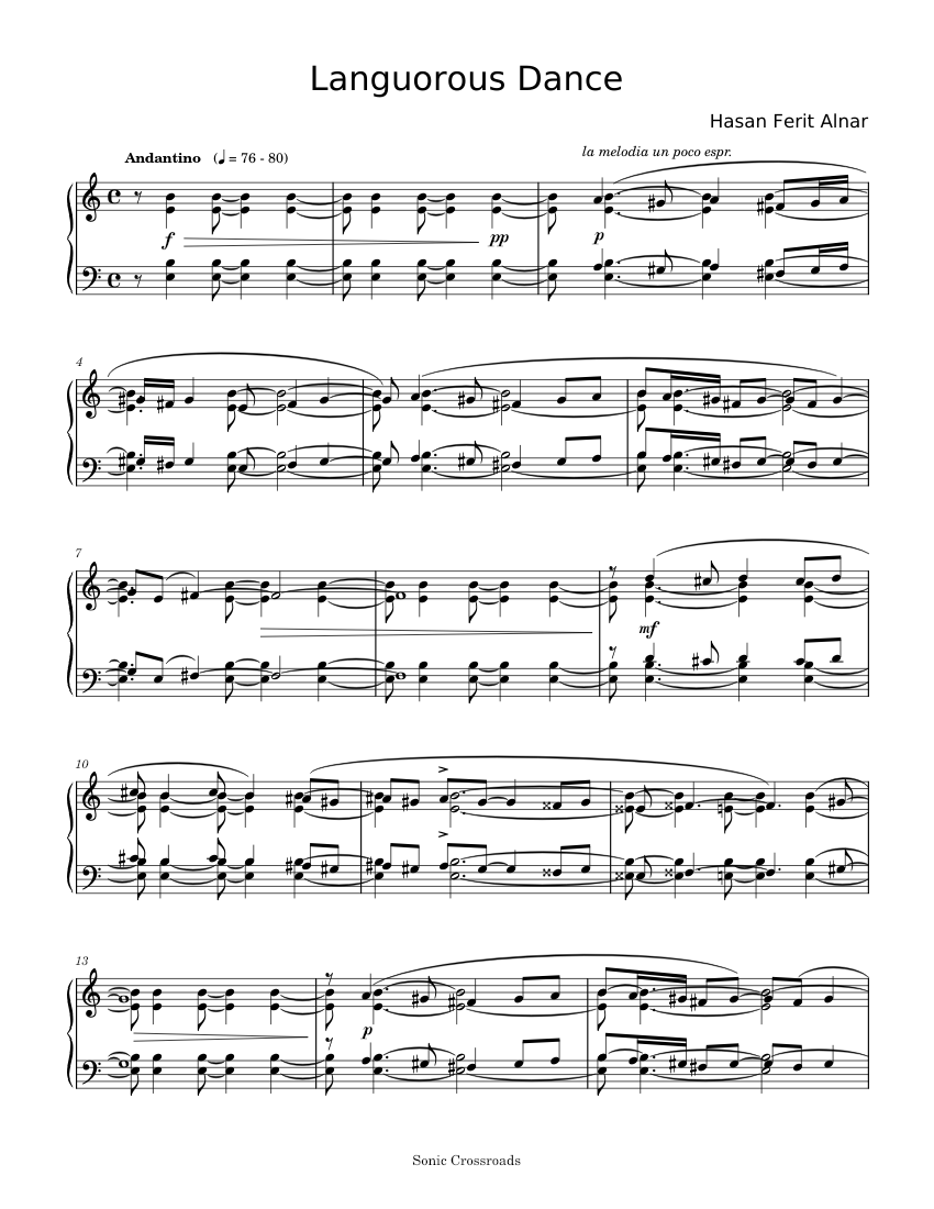 Languorous Dance (Eight Piano Pieces) – Hasan Ferit Alnar Sheet Music ...