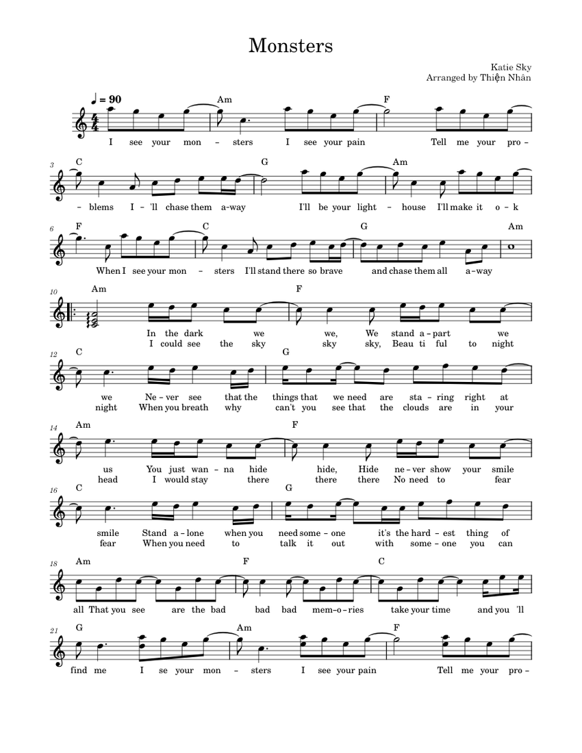 Monster – Katie Sky Sheet music for Piano (Solo) | Musescore.com