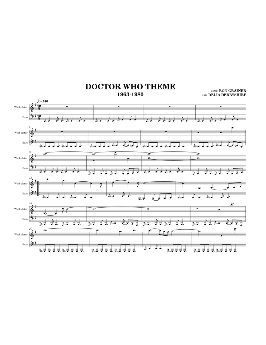 1963 Doctor Who Theme [Full Transcription] Sheet Music for Flute, Bass ...