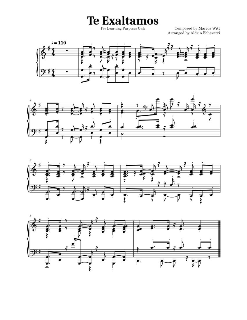 Te exaltamos – Marcos Witt Sheet Music for Piano (Solo) | MuseScore.com