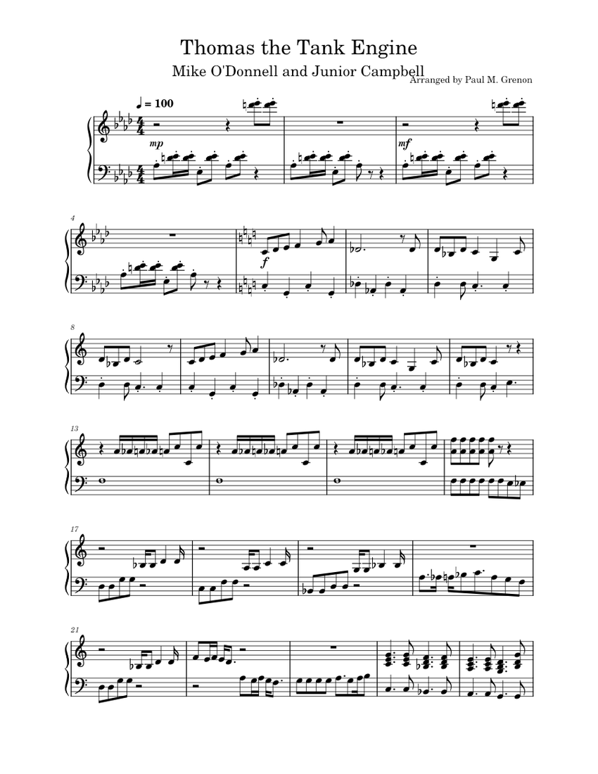 Thomas the Tank Engine for solo piano Sheet music for Piano (Solo) Easy ...