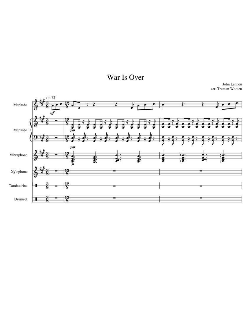 War Is Over Sheet music for Tambourine, Vibraphone, Drum group, Marimba ...