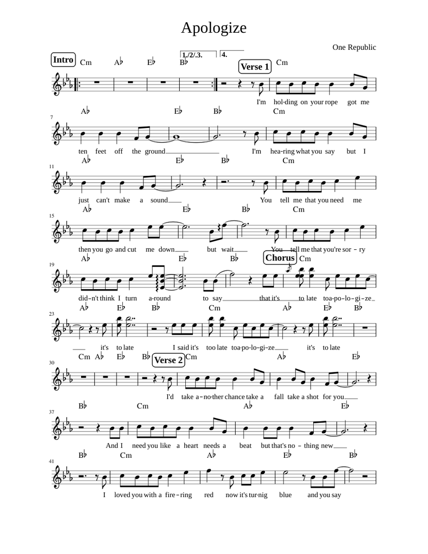 Apologize Sheet music for Synthesizer (Solo) | Musescore.com