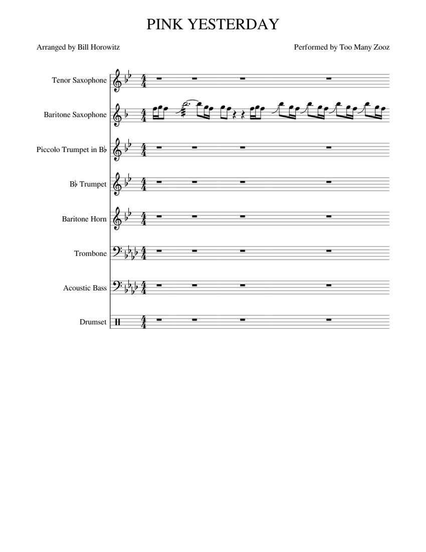 Pink Yesterday – Too Many Zooz for BTJU Sheet Music for Trombone ...