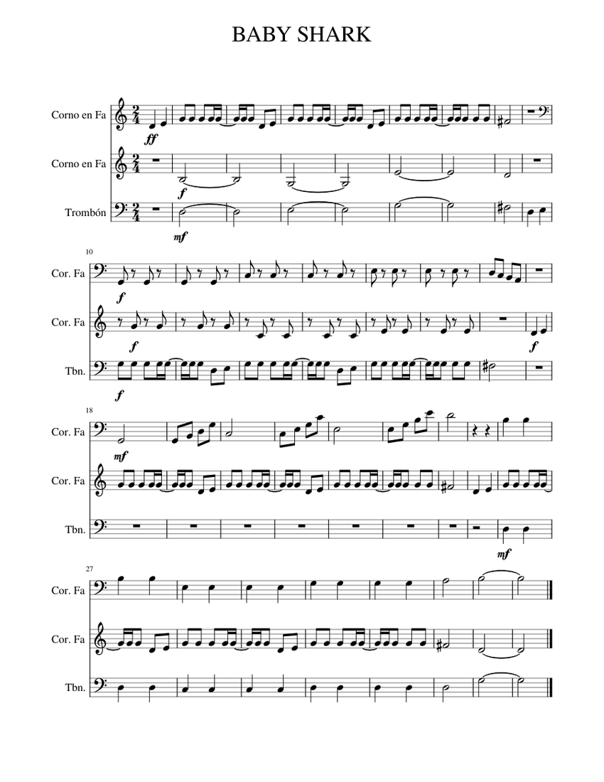 BABY SHARK Sheet music for Trombone, French horn (Brass Trio ...