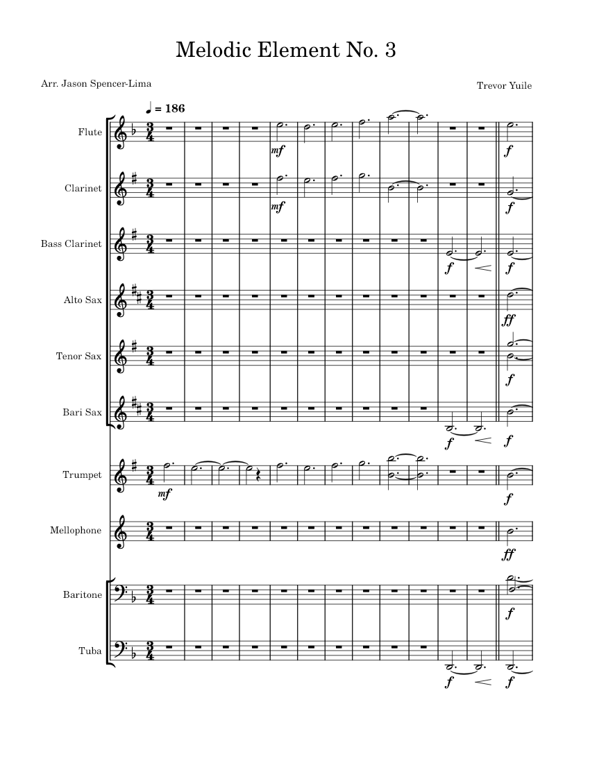Melodic Element No. 3-Marching Band Arrangment Sheet Music for Trombone, Tuba, Mellophone, Flute ...