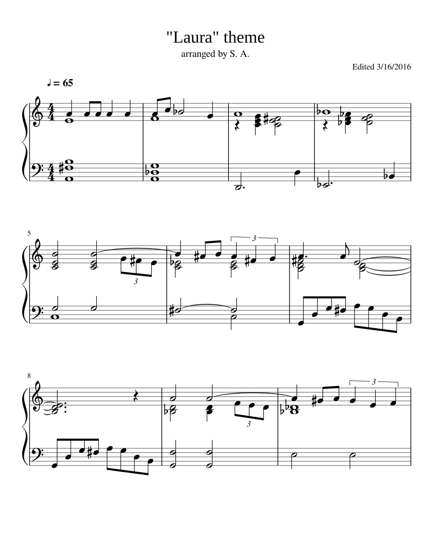 Laura theme edited 3-16-16 Sheet music for Piano (Solo) Easy ...