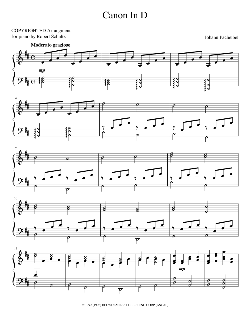 Canon in D – Johann Pachelbel Sheet Music for Piano (Solo) | MuseScore.com