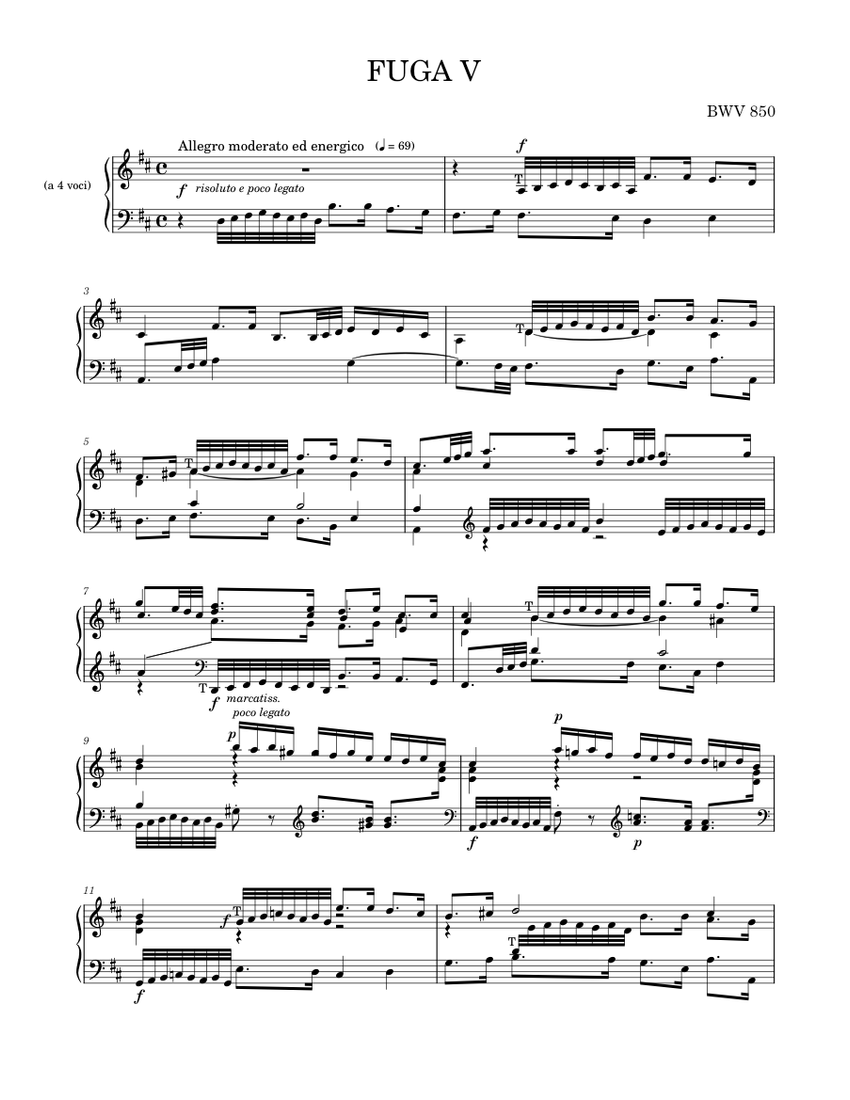 FUGA V BWV 850 – Johann Sebastian Bach Fuga V Sheet music for Piano (Solo) | Musescore.com