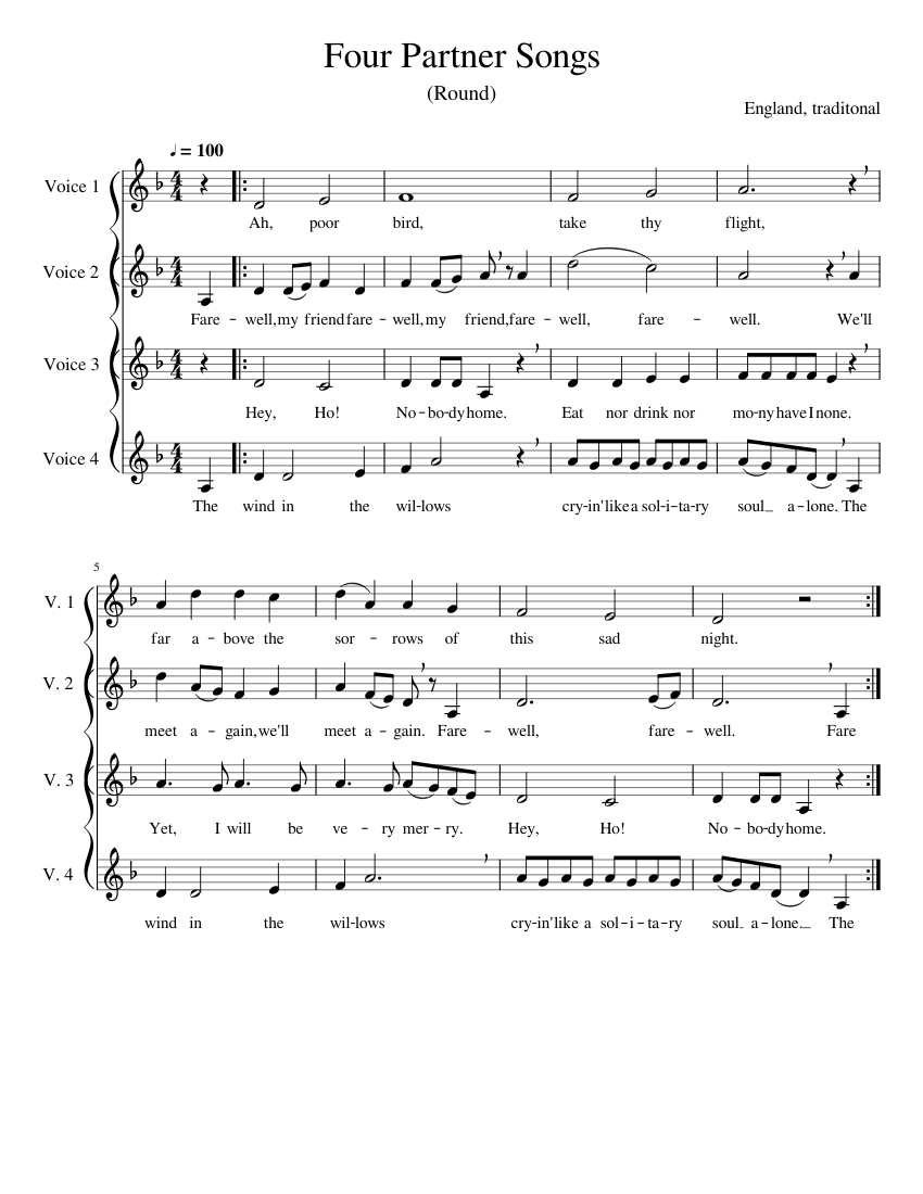Four Partner Songs Sheet music for Piano (Choral) | Musescore.com