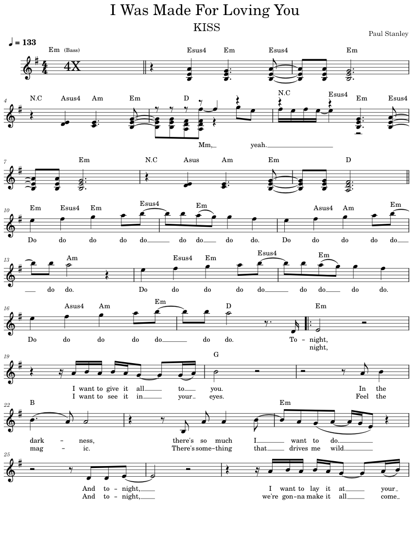 I was made for loving you – KISS - piano tutorial