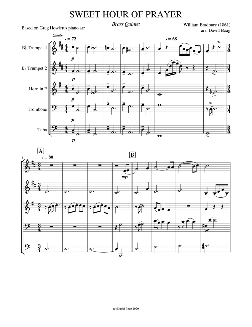 SWEET HOUR OF PRAYER - Brass Quintet - piano tutorial