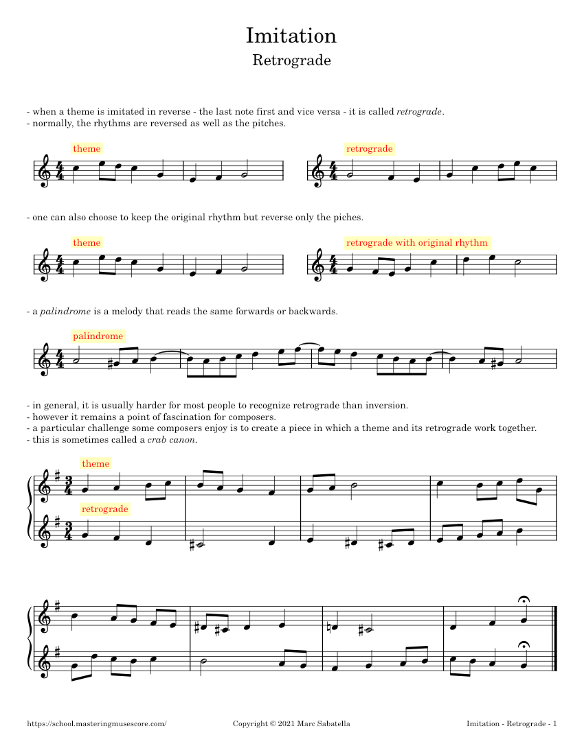 Imitation: Retrograde Sheet music for Piano (Solo) Easy | Musescore.com