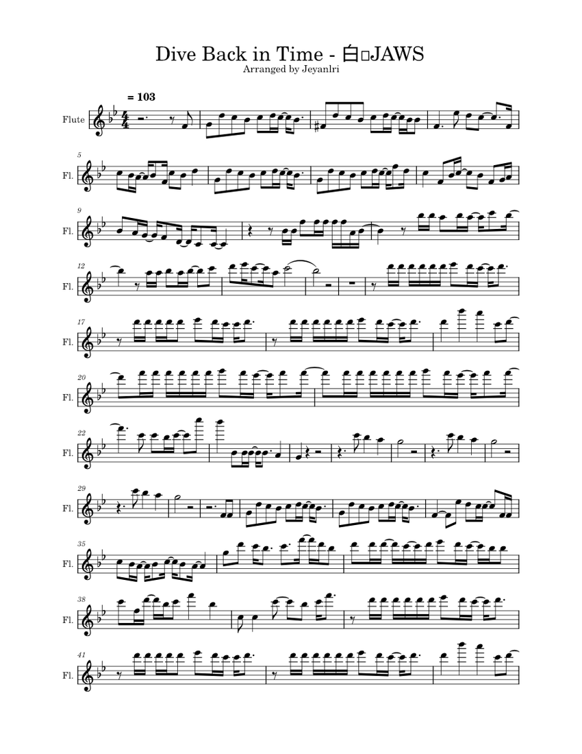 Dive Back In Time – 白鲨JAWS Dive Back in Time - Flute Solo Sheet Music for Flute (Solo ...