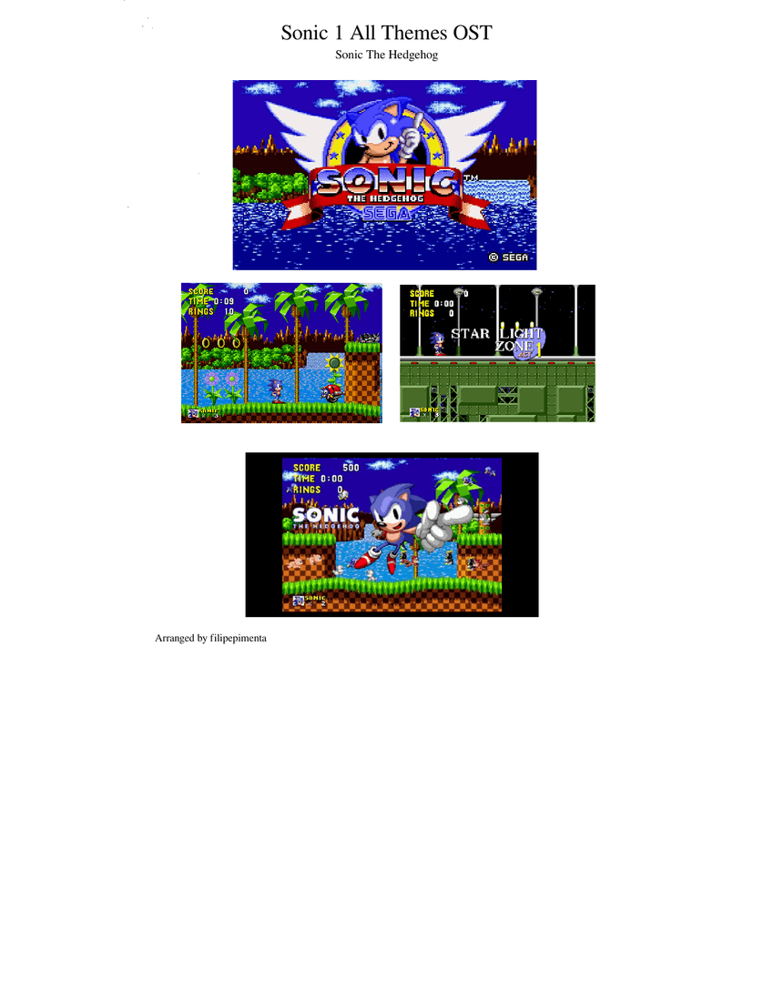 Sonic 1 All Themes OST Sheet Music for Piano, Vocals, Harmonium, Flute ...