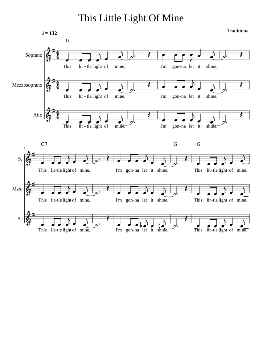 This Little Light Of Mine Sheet Music for Soprano, Alto, Vocals (Women ...