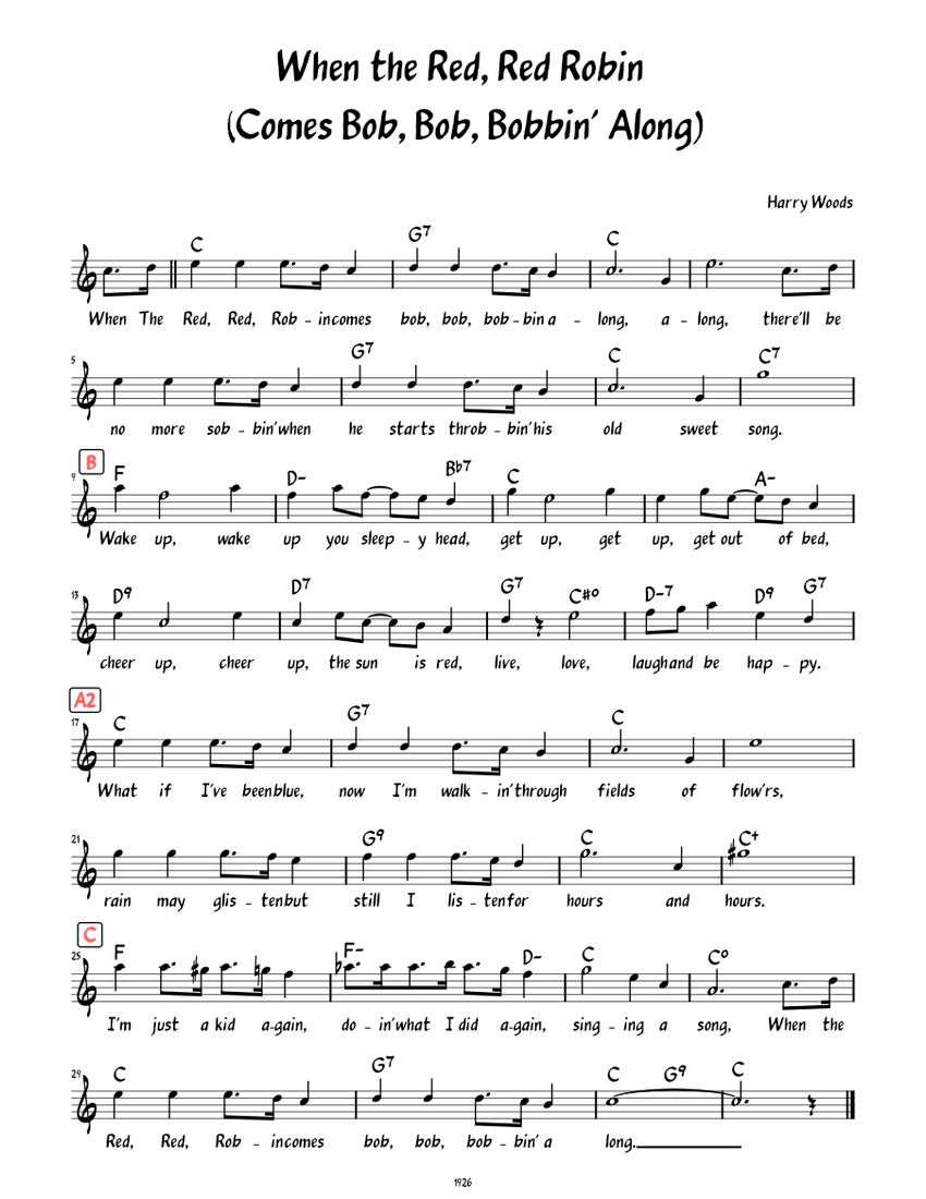 When the Red, Red Robin (Comes Bob, Bob, Bobbin Along) Sheet Music with ...