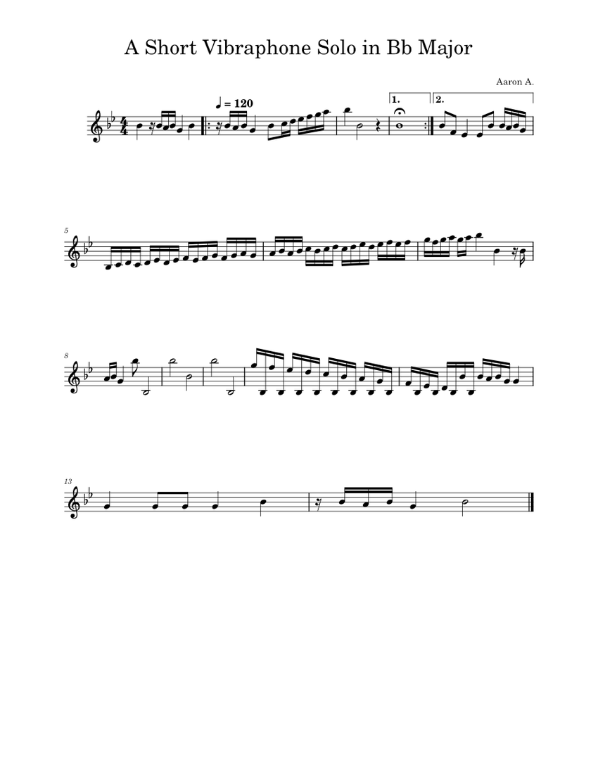 A Short Vibraphone Solo in Bb Major Sheet music for Vibraphone (Solo ...