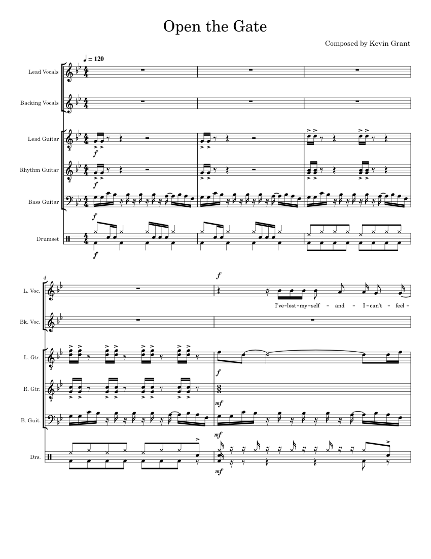Open the Gate Sheet music for Vocals, Guitar, Bass guitar, Drum group ...