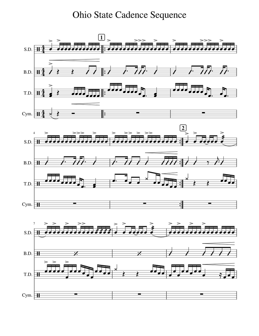 Ohio State Cadence Sequence Sheet music for Snare drum, Crash, Tenor ...