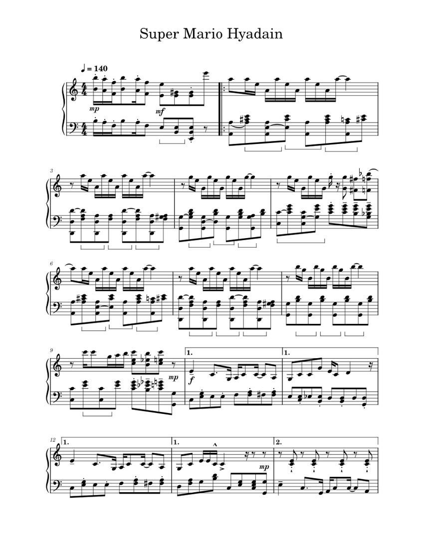 Super Mario Hyadain (transcribed by me) Sheet Music for Piano (Solo ...