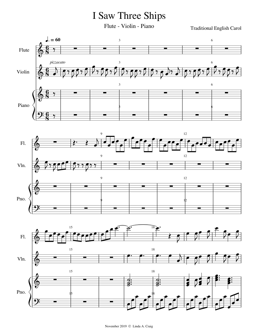 I Saw Three Ships Come Sailing – England Folk Song Sheet music for ...