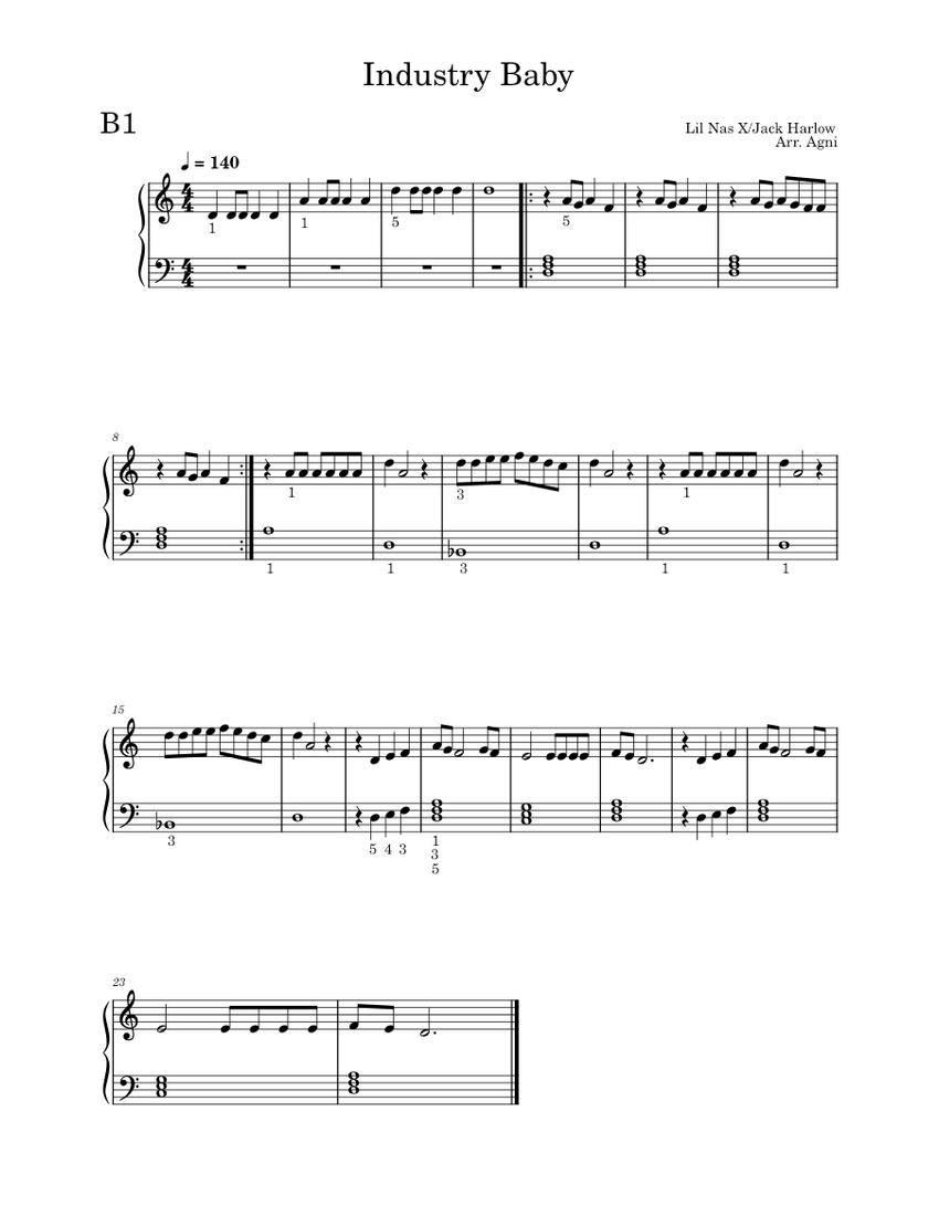Industry Baby – Lil Nas X Sheet Music for Piano (Solo) easy | MuseScore.com
