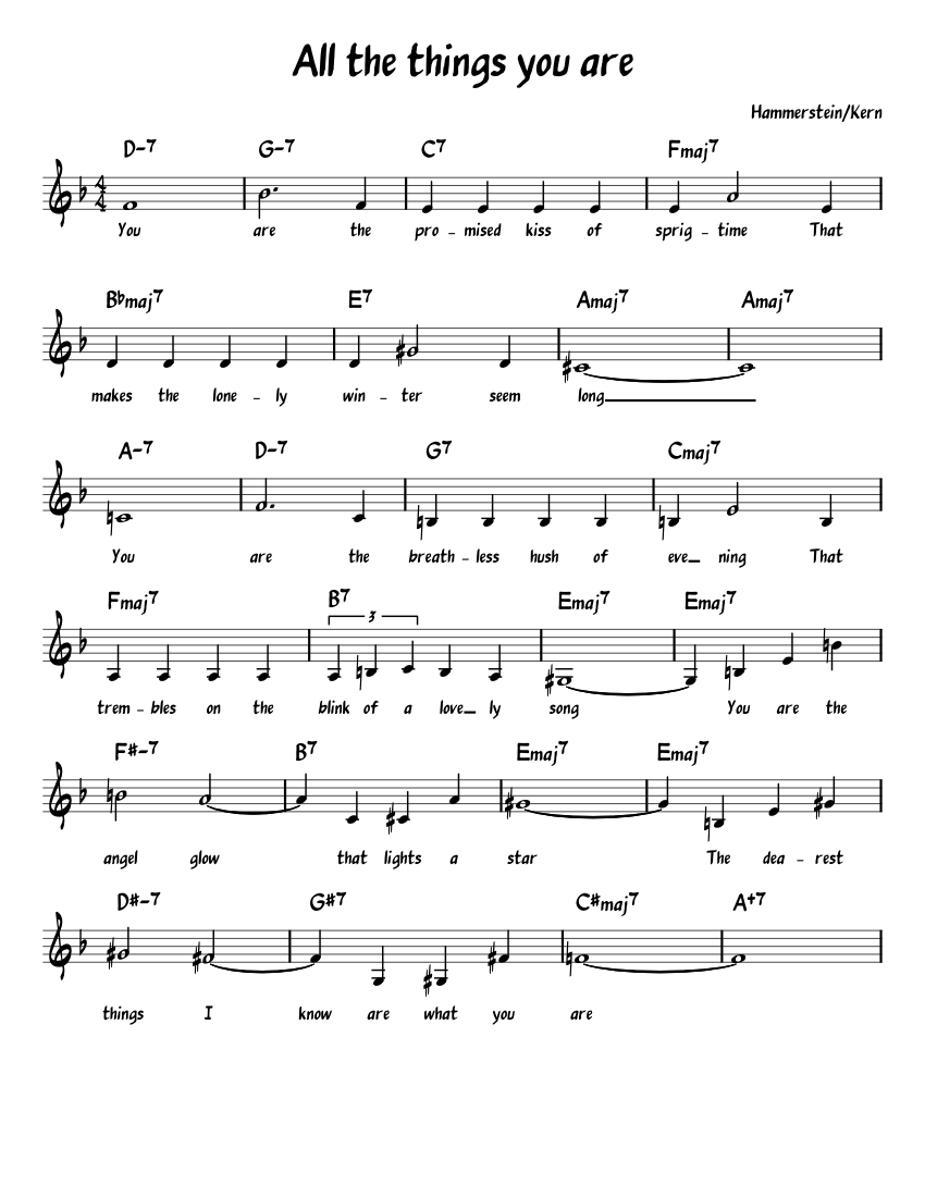 All the things you are Sheet Music with Chords for Piano (Solo) Easy ...