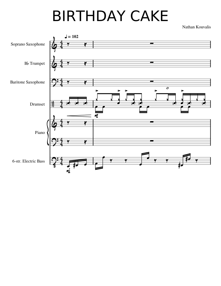 Birthday Cake Sheet music for Piano, Saxophone baritone, Trumpet in b ...