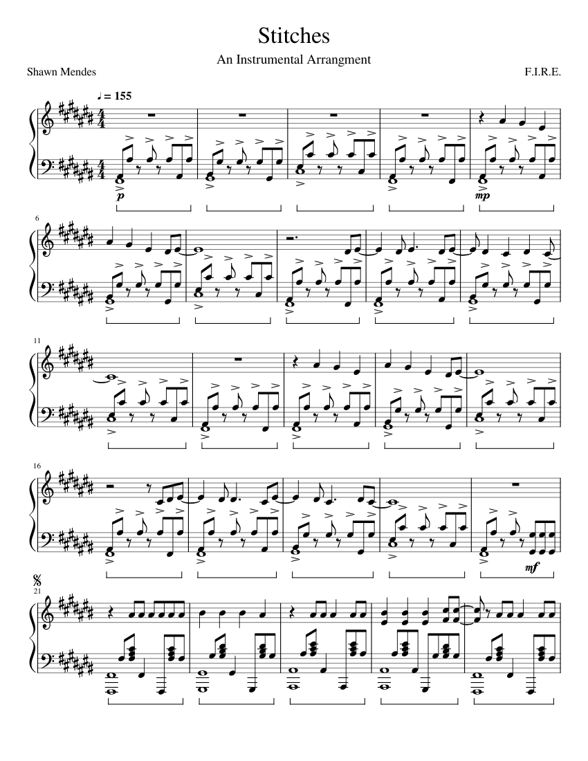 #39 - Shawn Mendes - Stitches Sheet Music for Piano (Solo) | MuseScore.com