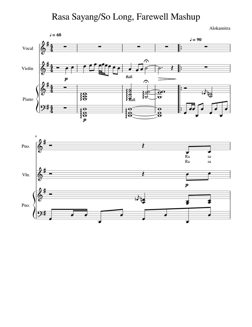 Rasa sayang so long mashup (correction) Sheet music for Piano, Violin ...