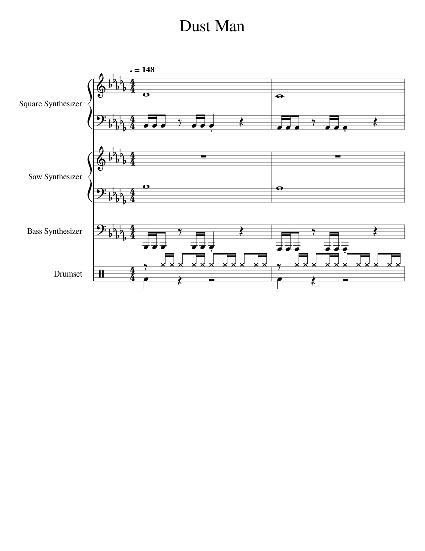 Dust Man Sheet Music for Bass guitar, Drum group, Synthesizer (Mixed ...
