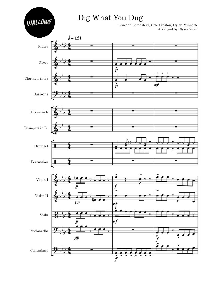 Dig What You Dug – Wallows Sheet Music for Flute, Oboe, Clarinet in b ...