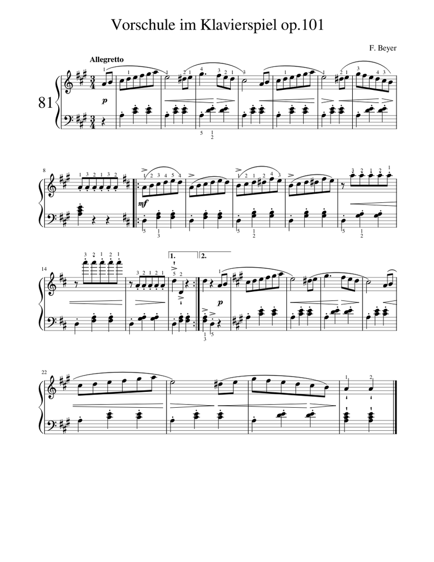 Op 101 – Ferdinand Beyer - n. 81 Sheet music for Piano (Solo) Easy ...