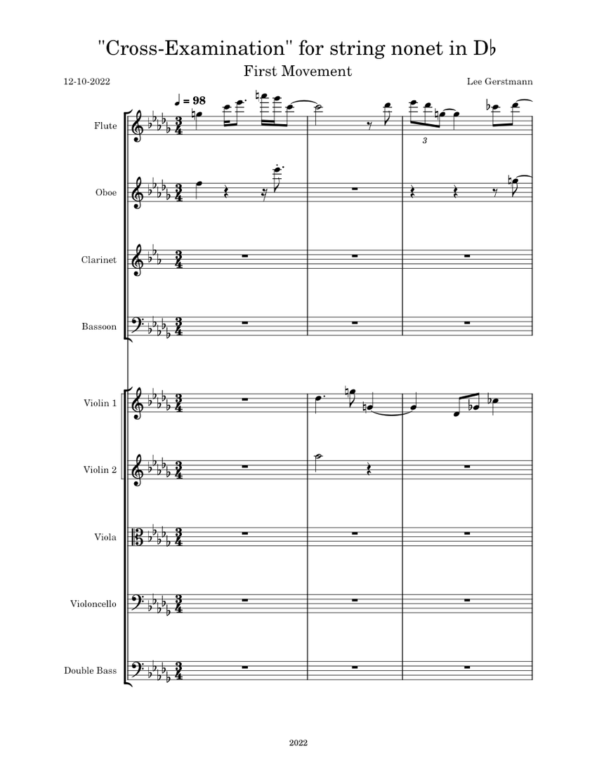 Cross-Examination for string nonet in Db 1 Sheet music for Flute, Oboe ...