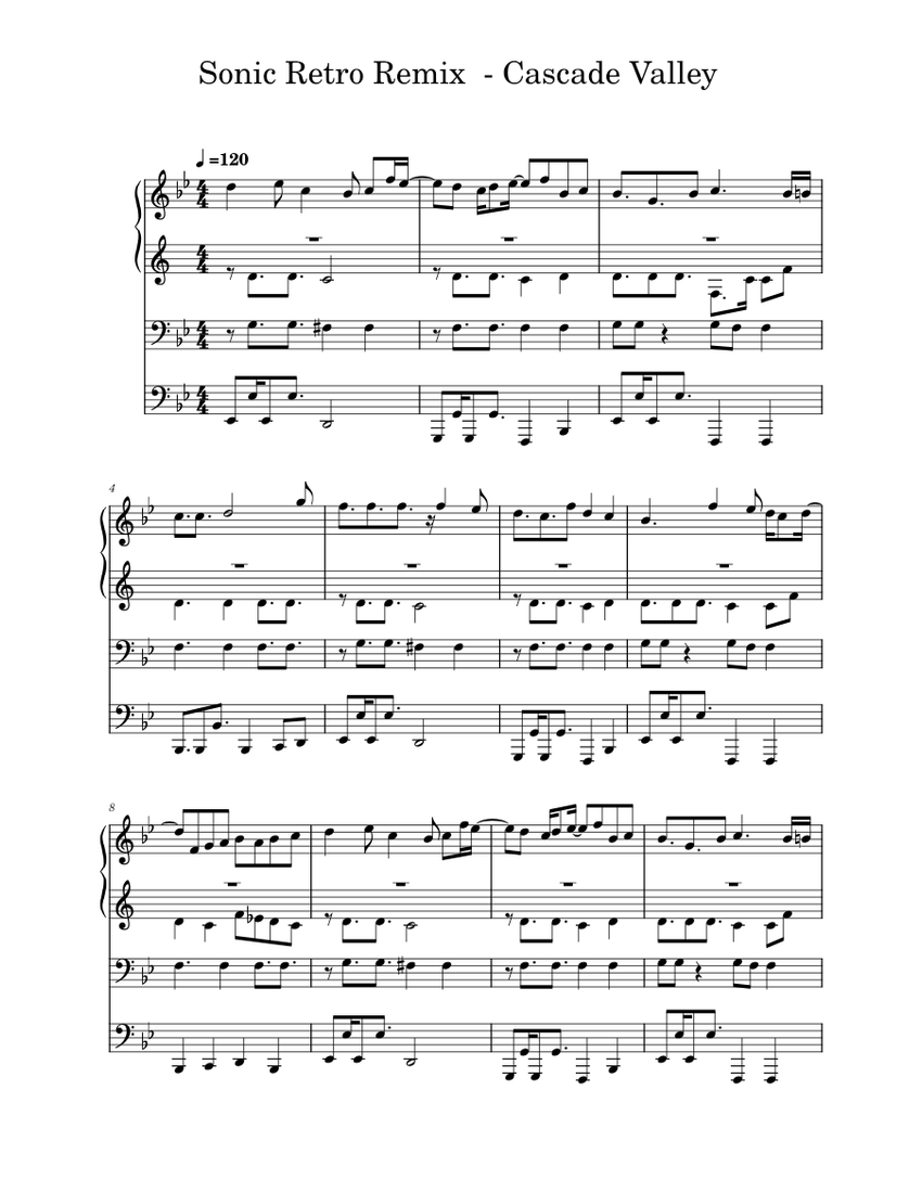 Sonic 2 Retro Remix - Cascade Valley Sheet music for Piano (Piano Trio ...