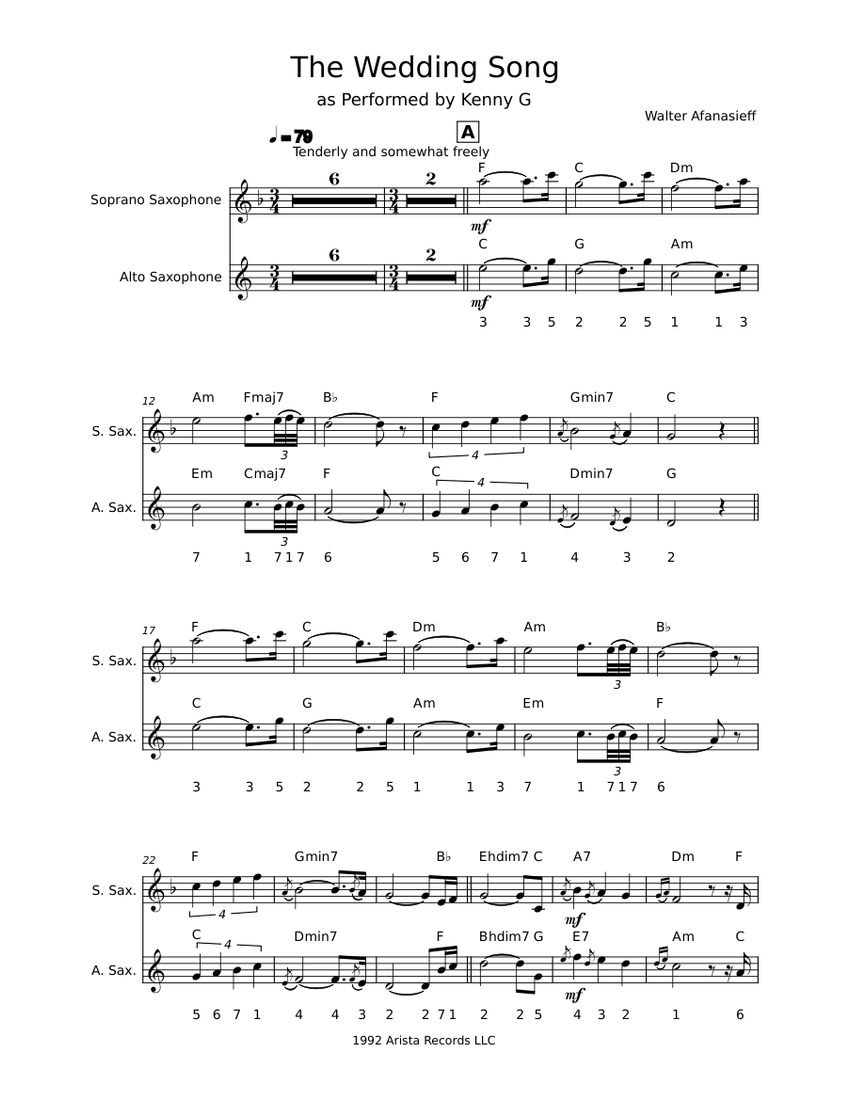 The Wedding Song – Kenny G (Sax Duet) Sheet music for Saxophone alto ...