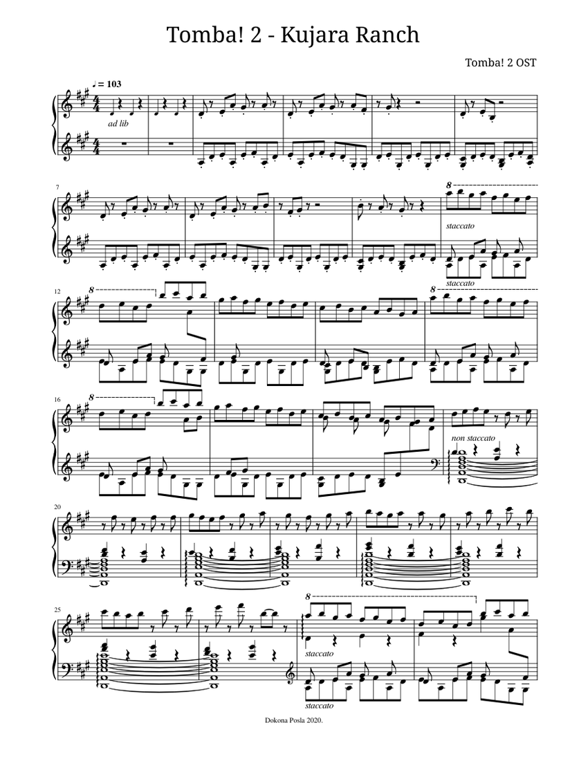 Tomba! 2 - Kujara Ranch Sheet music for Piano (Solo) | Musescore.com