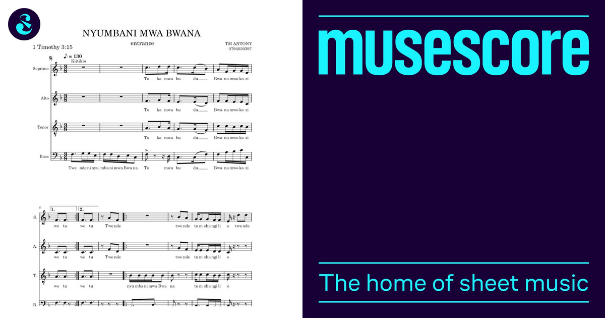 NYUMBANI MWA BWANA Sheet music for Bass guitar, Synthesizer (Piano ...