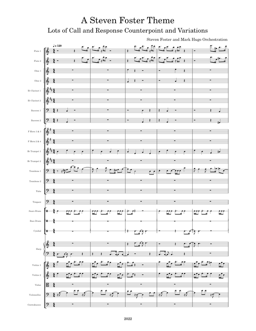 Steven Foster Theme Call and Response Counter Point in C and 4-4 Sheet ...