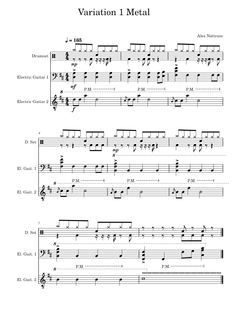 Variation 1 Metal Sheet music for Guitar, Drum group (Piano Trio ...