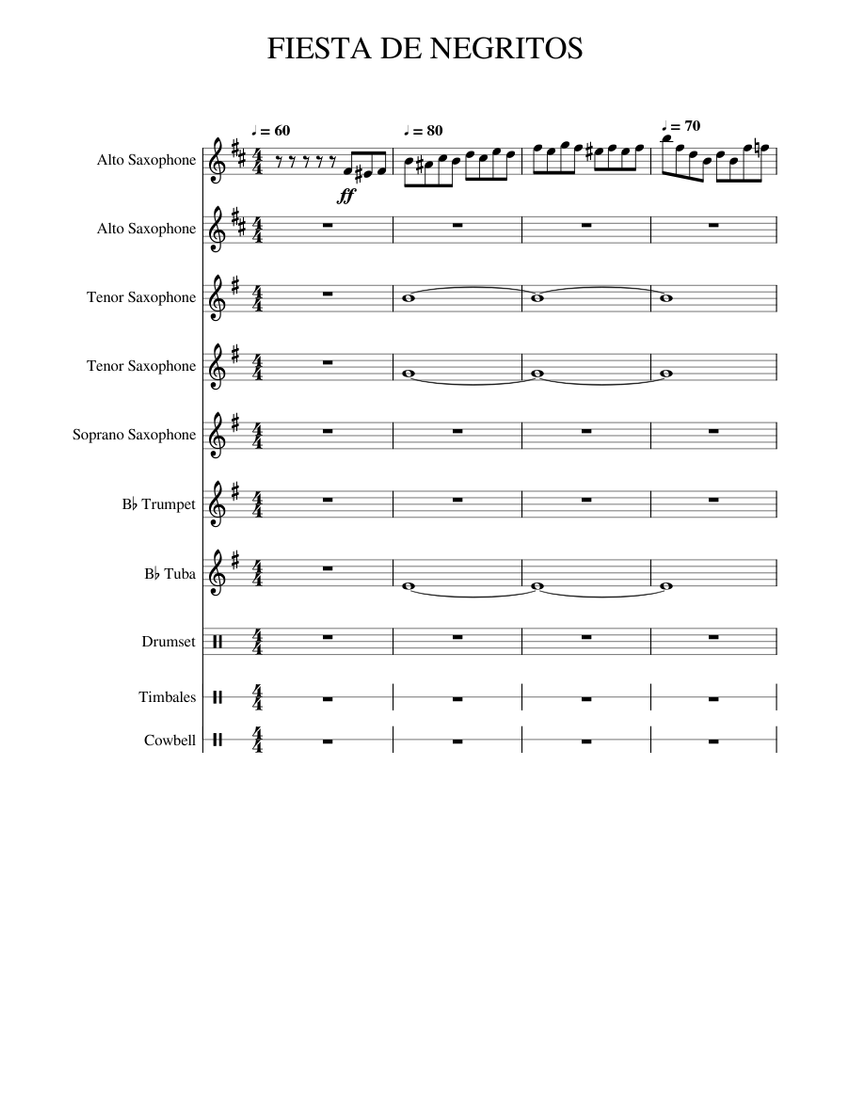 Fiesta De Negritos Sheet Music for Tuba, Saxophone alto, Saxophone ...