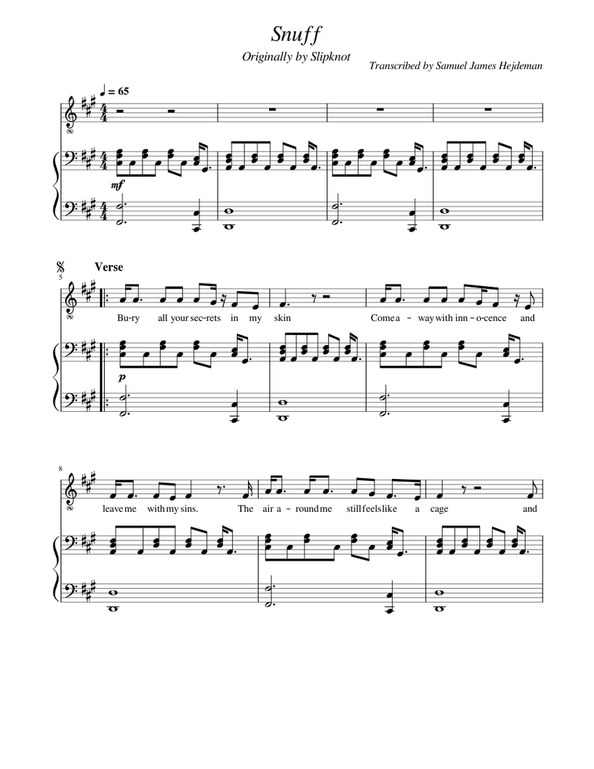 Snuff – Slipknot Snuff - Piano/Vocal Sheet Music for Piano, Vocals ...