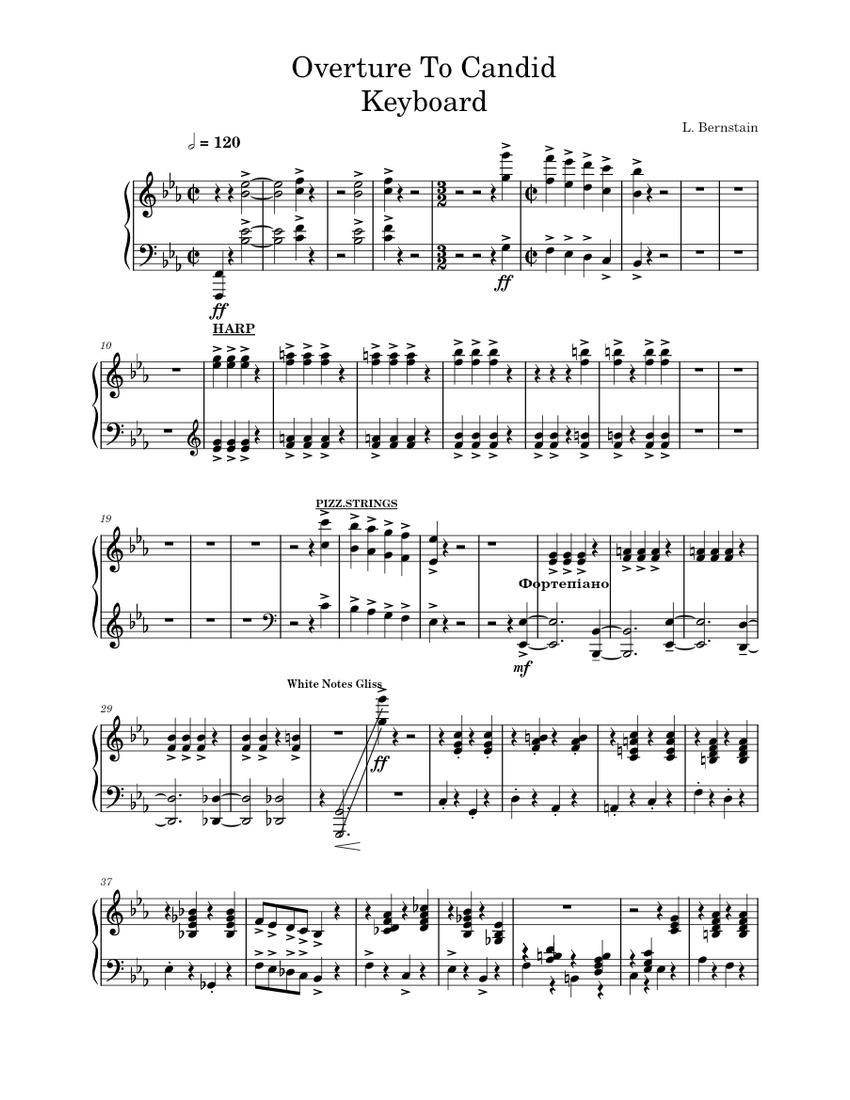 Overture to Candide – Leonard Bernstein Keyboard Part Sheet Music for Piano (Symphony Orchestra ...