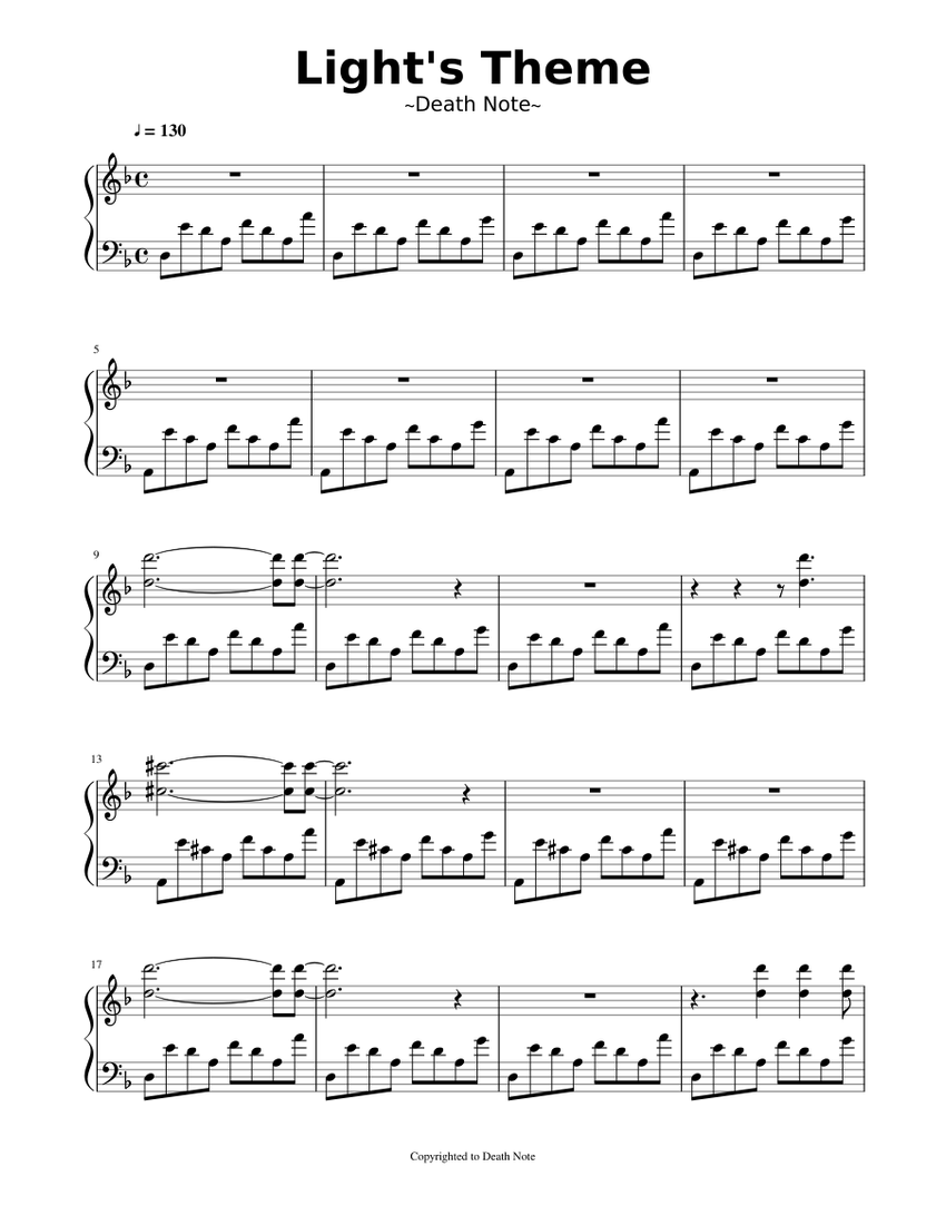 Light's Theme Sheet music for Piano (Solo) | Musescore.com