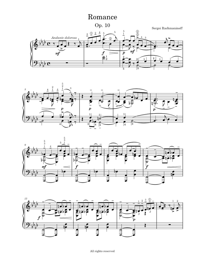 Romance, op. 10, No.6 – Sergei Rachmaninoff Sheet Music for Piano (Solo ...