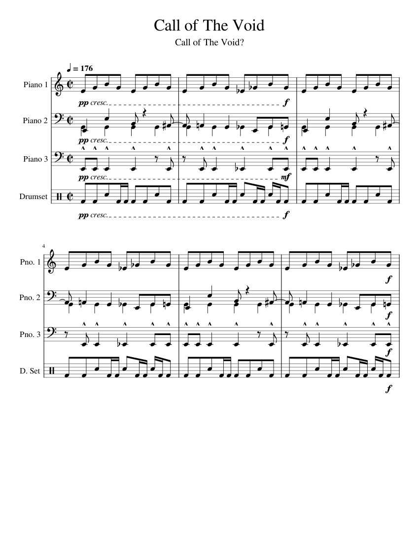 Call of The Void - WIP Sheet Music for Piano, Drum group (Mixed Quartet ...