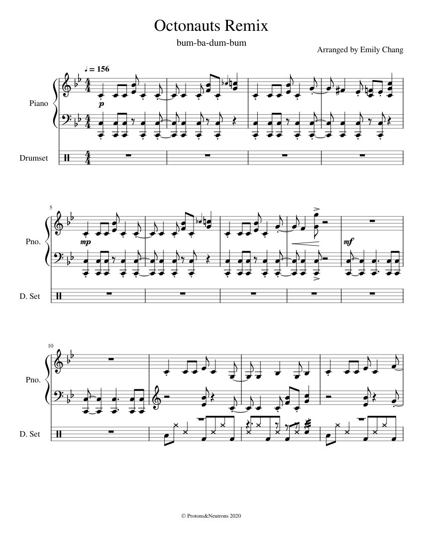 Octonauts - Remix Sheet Music for Piano, Drum group (Mixed Duet ...