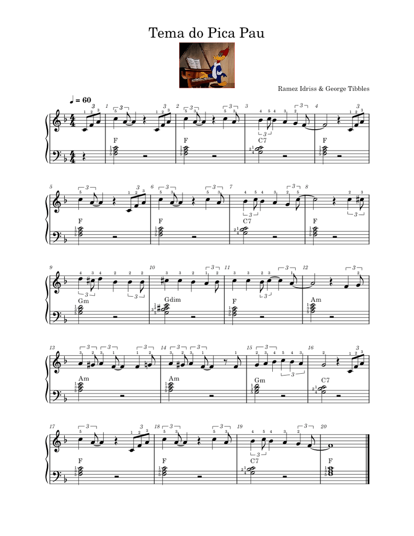 Música Tema do Pica Pau – Ramez Idriss & George Tibbles Sheet Music for ...