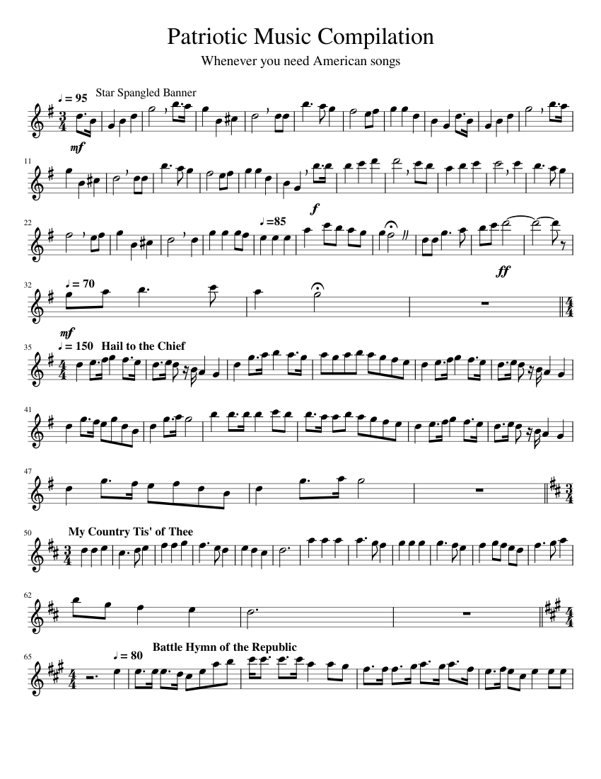 Patriotic Music Compilation for Alto Sax Sheet Music for Saxophone alto ...